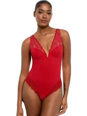 POPILUSH Sculpting Lace Bodysuit - Chili Red