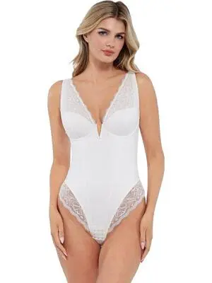 POPILUSH Sculpting Lace Bodysuit - Pearl White