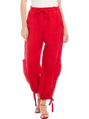 Fifteen Twenty Charo Tie Waist Cargo Pants - Cherry