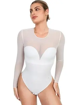 POPILUSH Shapewear Illusion Mesh Bodysuit - Ivory