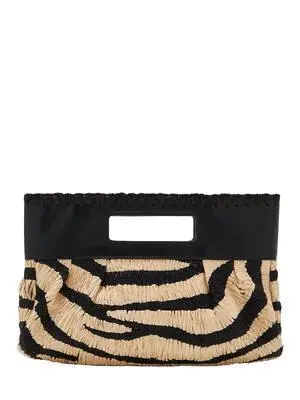 Staud Lena Zebra Raffia Clutch - Black,white