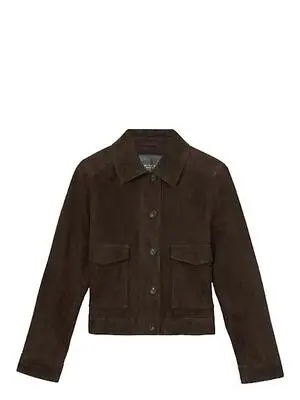 REISS Hanson Suede Trucker Jacket - Chocolate Brown