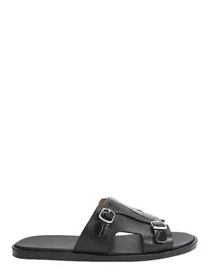 Santoni Double-buckle Croc-effect Leather Monk Sandals - Black