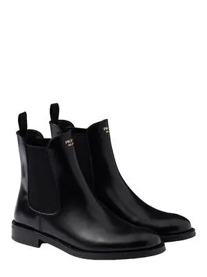 Prada Brushed Leather Ankle Boots - Black