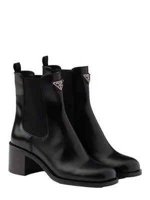 Prada Brushed Leather Booties - Black