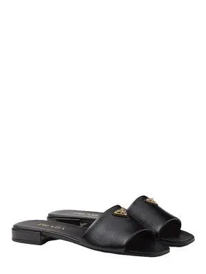 Prada Saffiano Patent Leather Slides - Black