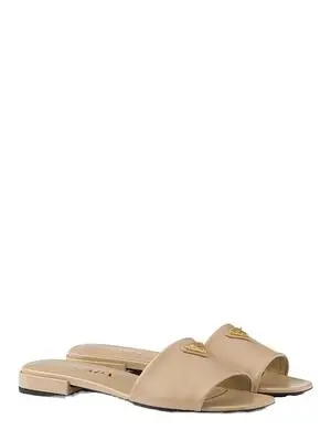 Prada Saffiano Patent Leather Slides - Neutral