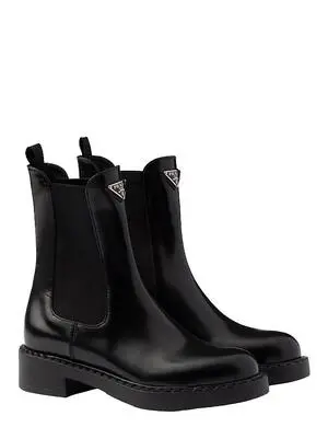 Prada Brushed Leather Chelsea Boots - Black
