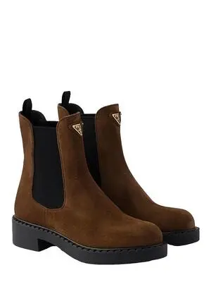 Prada Brushed Leather Chelsea Boots - Brown