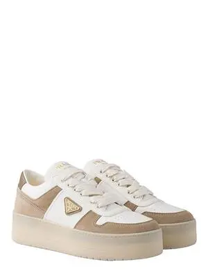 Prada Downtown Nappa Leather And Suede Sneakers - Neutral