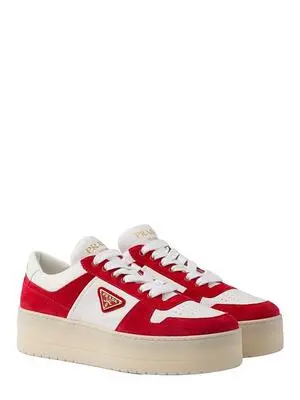 Prada Downtown Nappa Leather And Suede Sneakers - Red