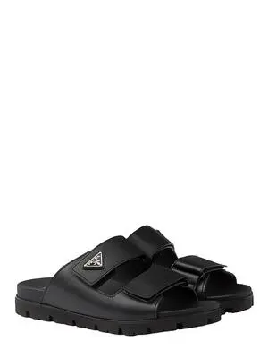 Prada Leather Strap Slides - Black
