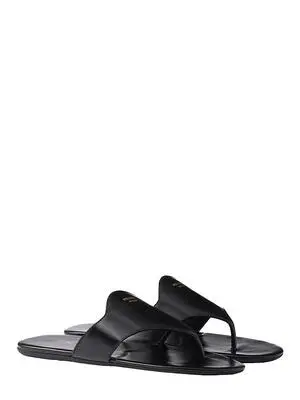 Prada Brushed Leather Thong Sandals - Black