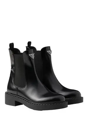 Prada Brushed Leather Chelsea Booties - Black