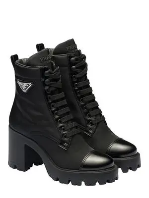 Prada Re-nylon And Leather Booties - Black