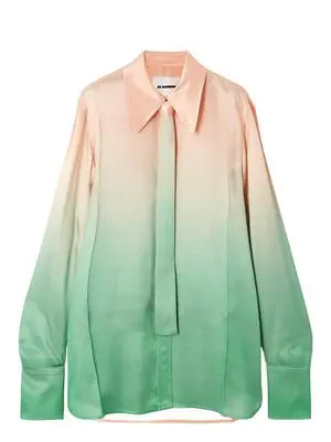 JIL SANDER Oversized Tie-detailed Dégradé Satin Shirt - Multi