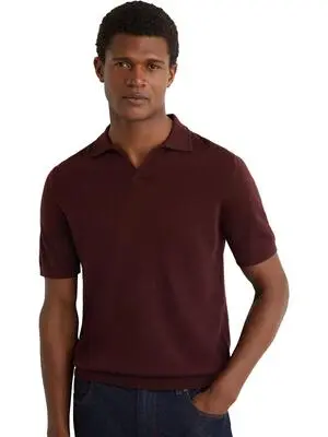 REISS Duchie Merino Wool Open-collar Polo Shirt Port Red