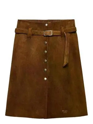 Prada Suede Button-front Skirt - Brown