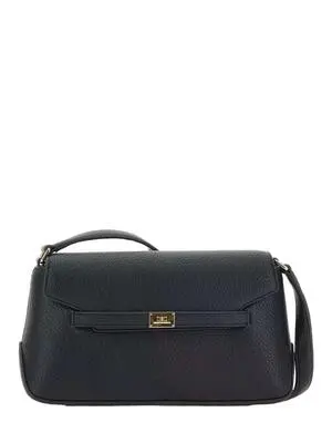 Elisabetta Franchi Leather Shoulder Bag With Logo Plaque - Black