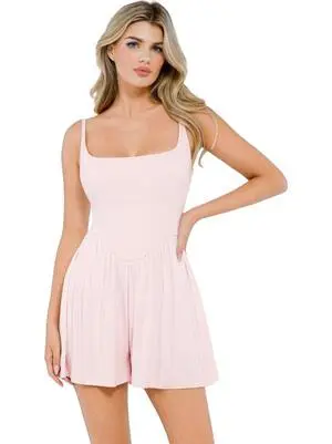 POPILUSH Shapewear Modal Tummy Control Wide-leg Romper - Thulian Pink