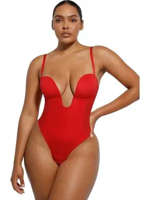 SHAPELLX Airslim Deep Plunge Low-back Thong Bodysuit - Crimson Red