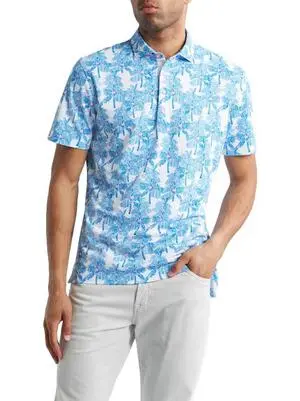 Johnnie-o The Grove Palm Tree Print Prep-formance Golf Polo - Palisades Blue