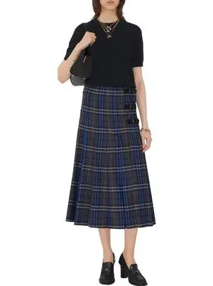Burberry Check Wool Midi Kilt - Bright Oxford Blue