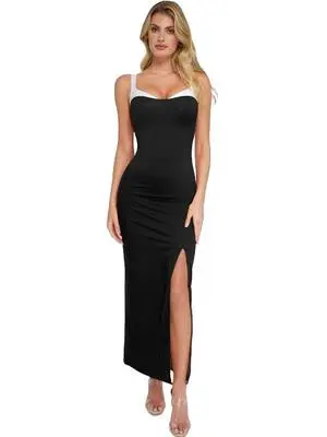 POPILUSH Shapewear Built-in Sculpting Maxi Dress - Midnight Black