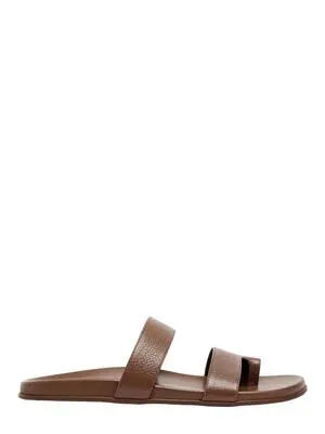 THE ROW Hugh Grained Leather Slides - Light Brown