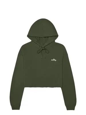 DALIX Salty Fleece Cropped Hoodie - Military Green