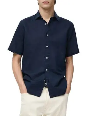 Mango Regular Fit Linen Blend Button-up Shirt - Dark Navy