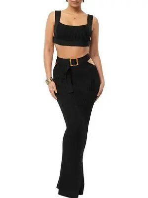 JLUXLABEL Nikole Crop Top And Skirt Set - Black