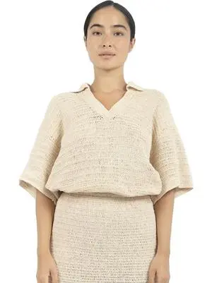 1PEOPLE-US Sedona Crochet Polo Top - Natural