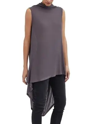 MARCELLA INES Drape Sleeveless High-Low Tunic Top Anthracite