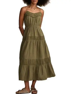 Lucky Brand Clip Dot Cotton Maxi Dress - Dusty Olive