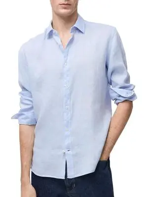 Mango Regular Fit Linen Button-up Shirt - Sky Blue