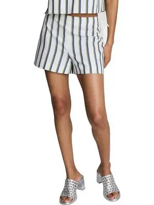 KENNETH COLE Stripe Cotton & Linen Blend Shorts - Cactus Green Multi