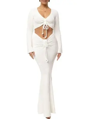 JLUXLABEL Crop Top & Trumpet Skirt Set - Ivory