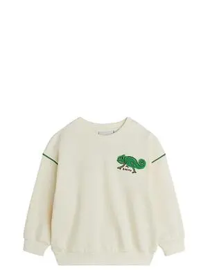 MINI RODINI Organic Cotton Sweatshirt With Corduroy Lizard - White
