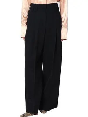 JIL SANDER Wide Leg Silk Blend Pants - Black
