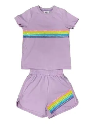 LOLA + THE BOYS Rainbow Sequin Short Set - Lavender