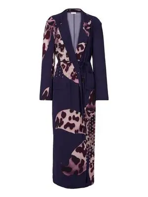 Dries Van Noten Printed Embellished Wrap Dress - Blue