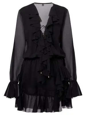 BANANHOT Bananhot Bellen Ruffled Mini Dress Black