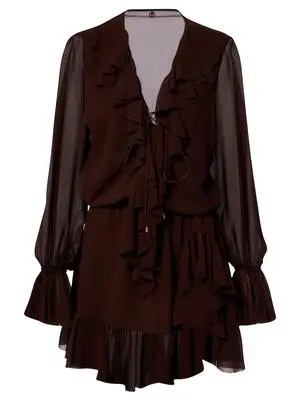 BANANHOT Bananhot Bellen Ruffled Mini Dress Brown