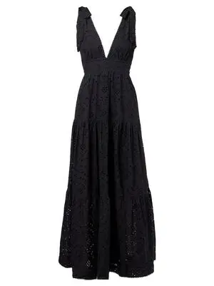 Poupette St Barth Perla Embroidered Maxi Dress - Black