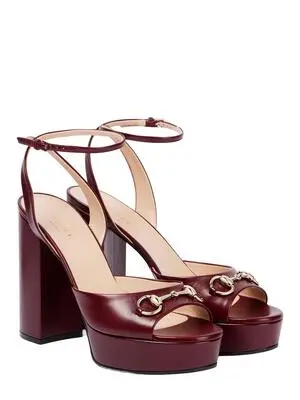 Gucci Horsebit Leather Platform Sandals - Burgundy