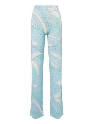 Emilio Pucci Marmo Print Satin Jersey Pants Blue