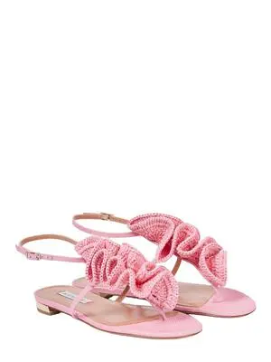 AQUAZZURA Noches Tropicales Raffia Thong Sandals - Pink