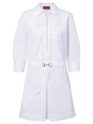 Gucci Leather-trimmed Cotton Minidress - White
