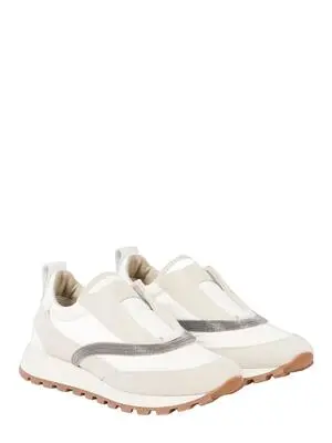 Brunello Cucinelli Monili Leather-trimmed Sneakers - White